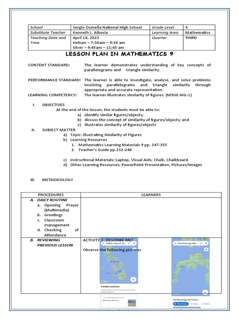 Lesson Plan - April 18,2023-SIMILARITY OF FIGURES | PDF | Learning ...