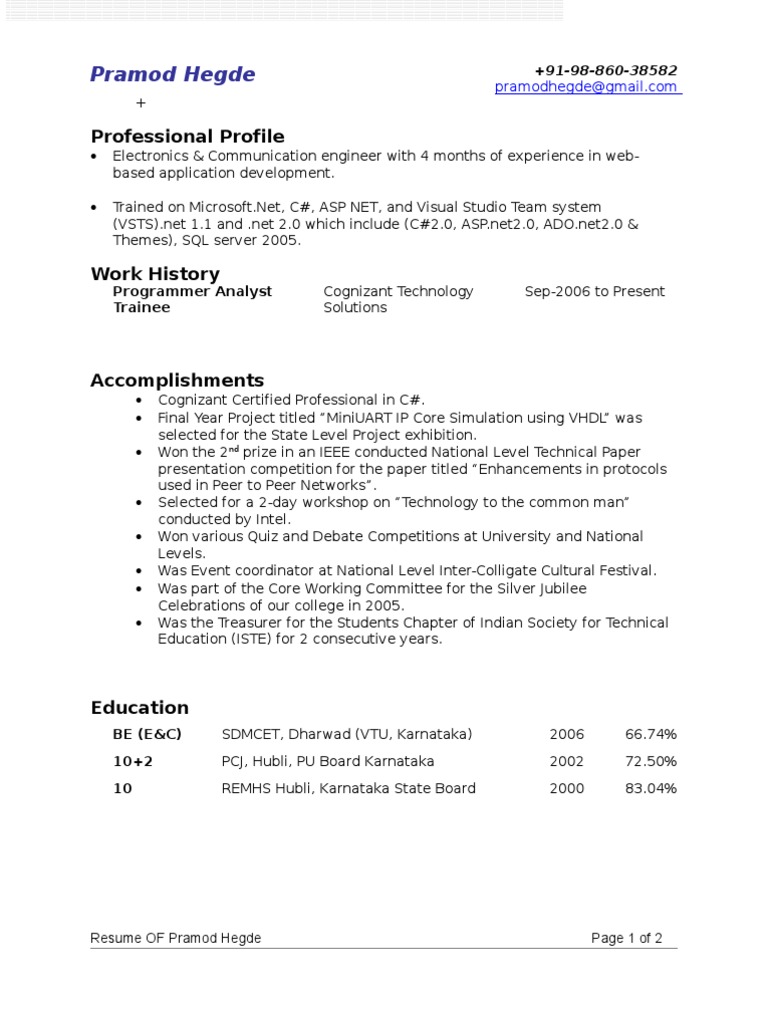 Pramod Resume | PDF | Microsoft Visual Studio | Software