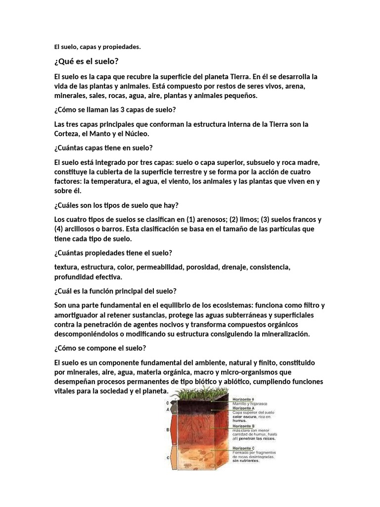 Capas y propiedades del suelo | PDF | Ciencias sociales | Hogar ...