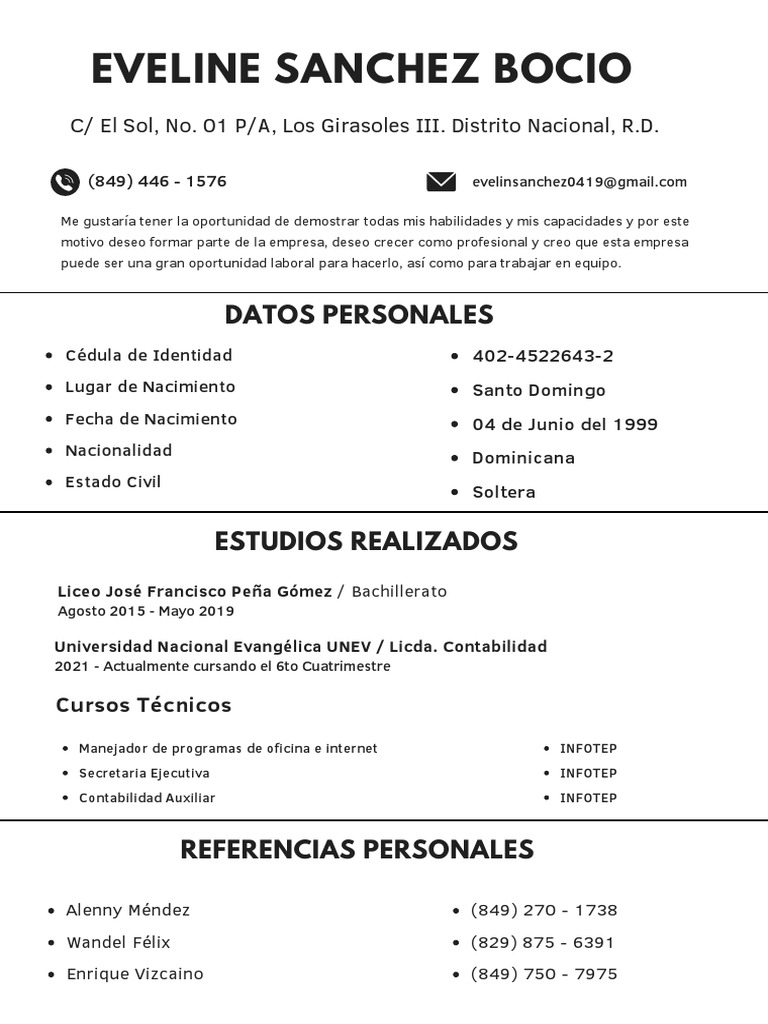 1690914240663_1690914239032_Curriculum Vitae Eveline Sanchez Bocio | PDF | República Dominicana