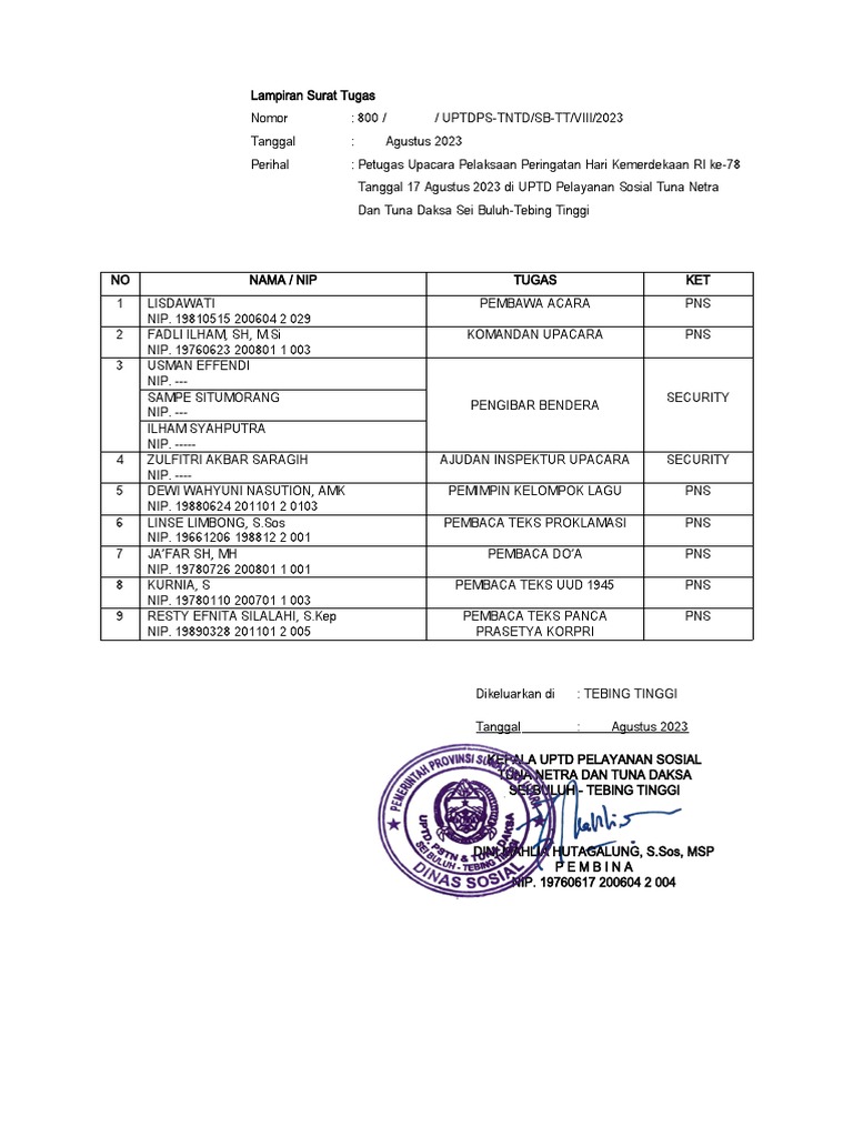 Lampiran Surat Tugas | PDF