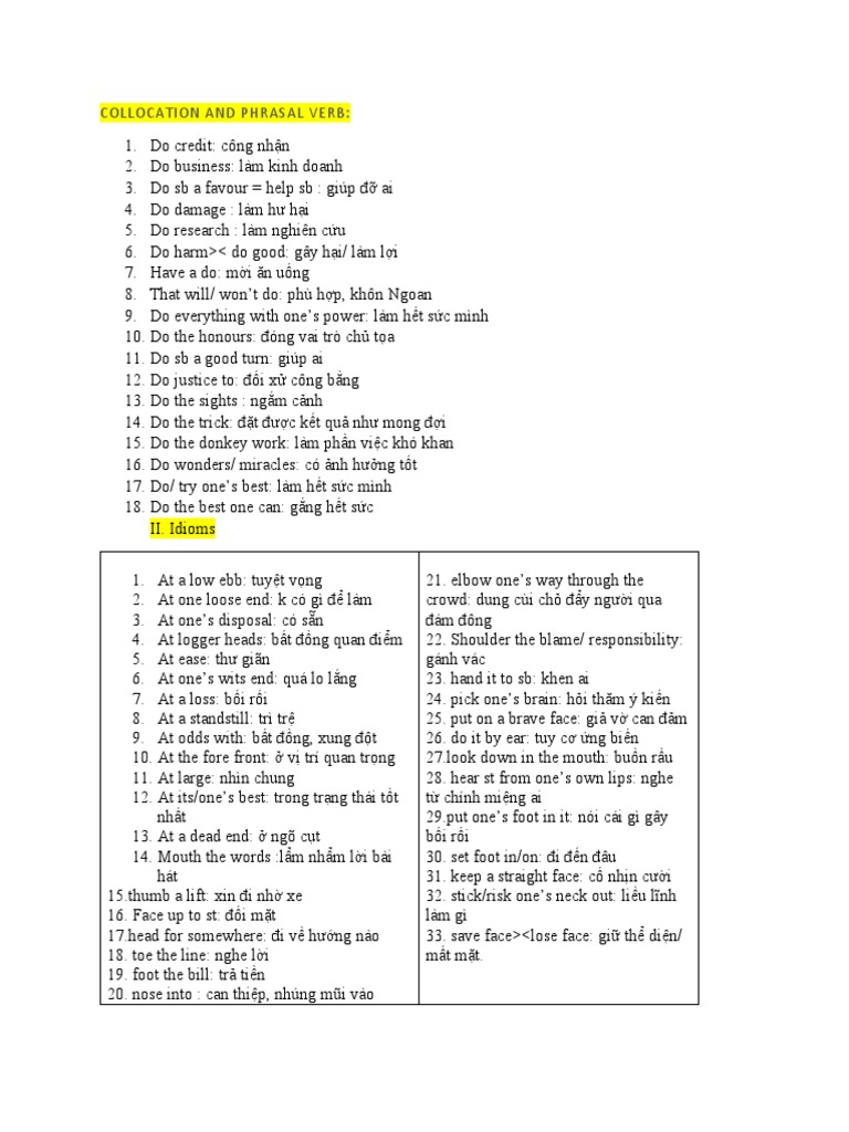 Collocation and Phrasal Verb | PDF