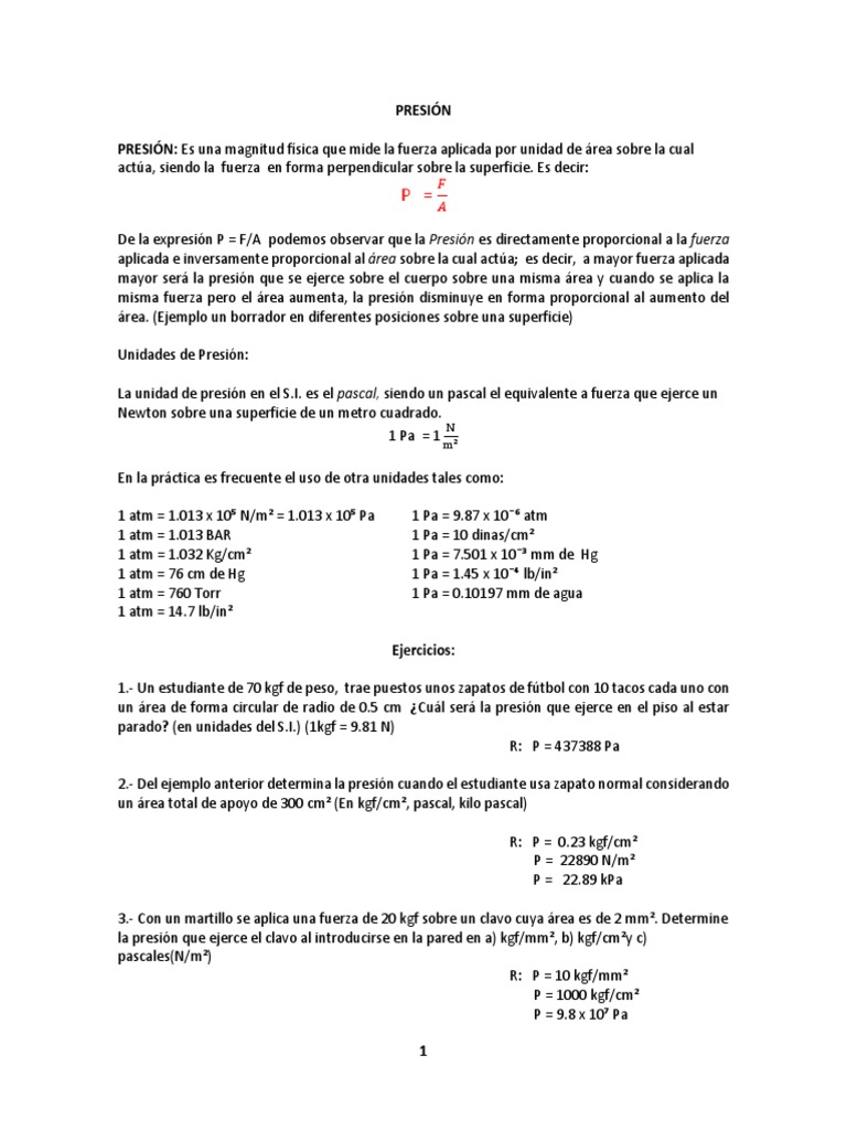 Tema 4 Presión | Descargar gratis PDF | Presión | Pascal (Unidad)