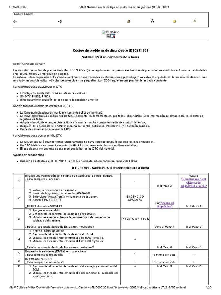 2006 Nubira-Lacetti Código de Problema de Diagnóstico (DTC) P1861 | PDF