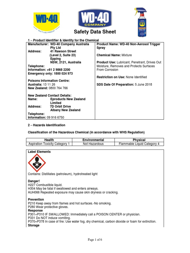 WD 40 Trigger Spray AUNZ GHS SDS | PDF