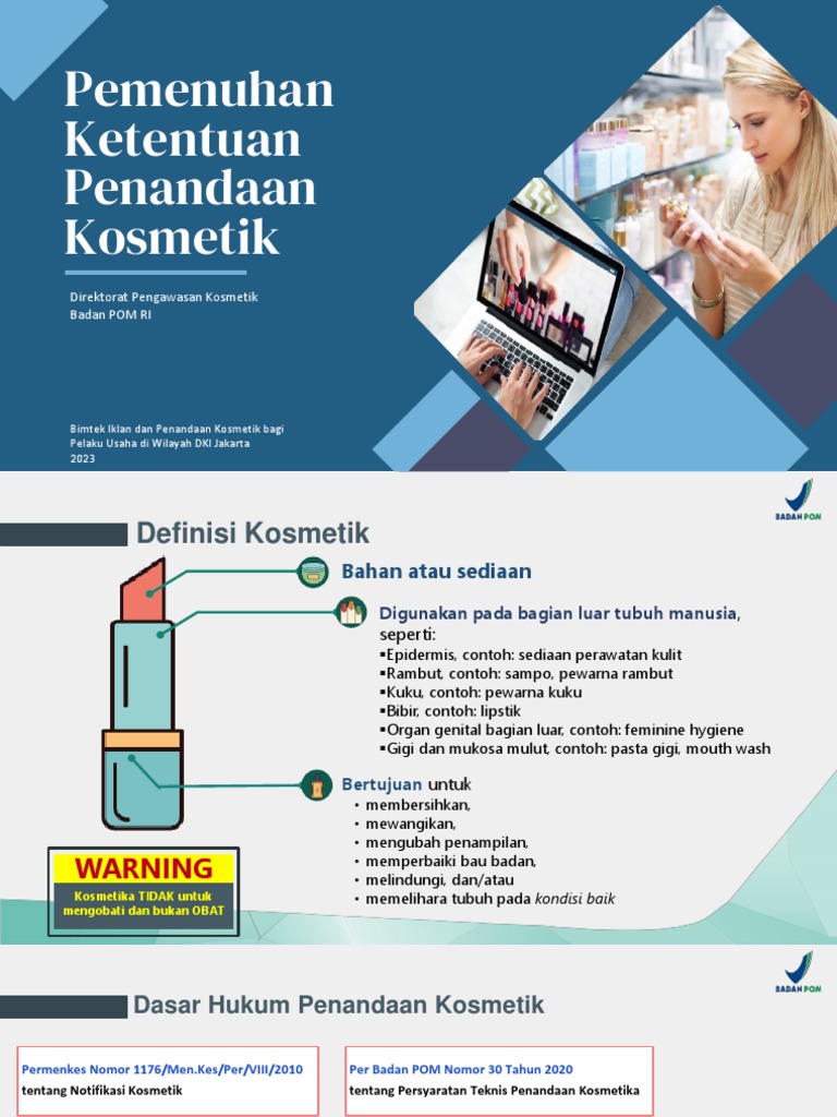 Materi Bimtek BBPOM Jakarta - Ketentuan Penandaan Kosmetik | PDF