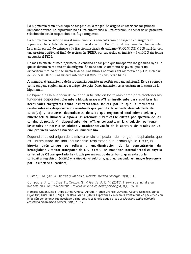 Hipoxemia | PDF | Sangre | Fisiologia Animal