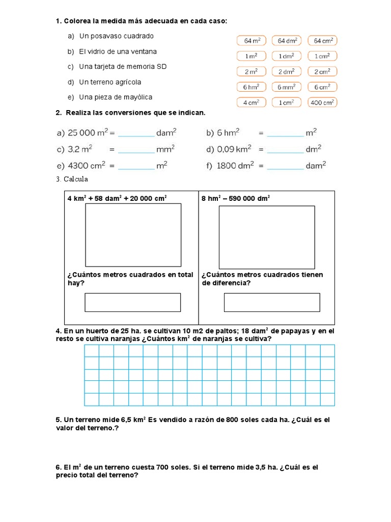 Ficha Matematica Unidades de Superficie 09-08-2023 | PDF