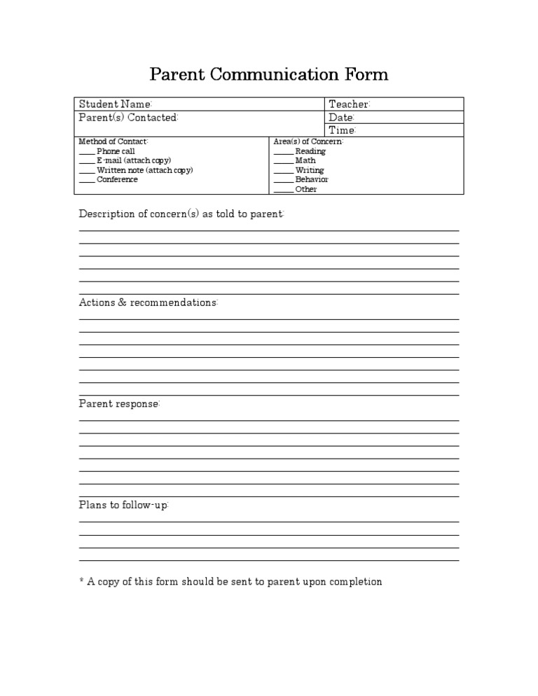 Parent Communication Form Template | PDF