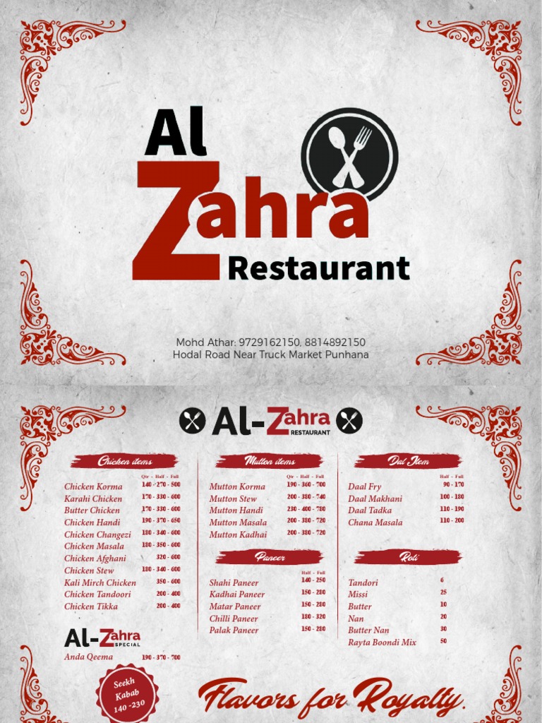 Zahra Menu | PDF