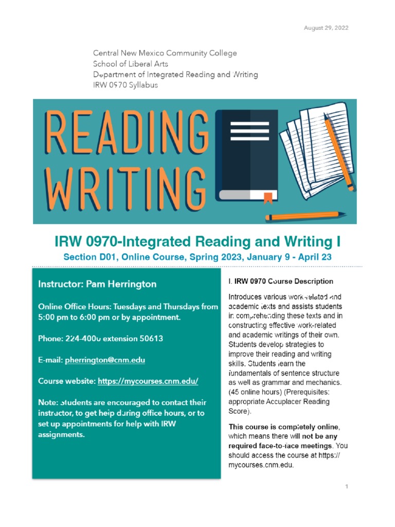 Overview and Syllabus - INTEGRATED RDG & WRTG I (D01) | PDF