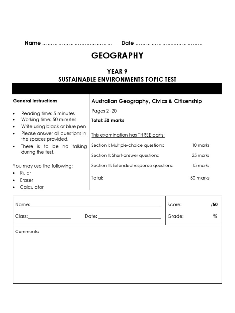 Year 9 Formative Test - Biomes | PDF