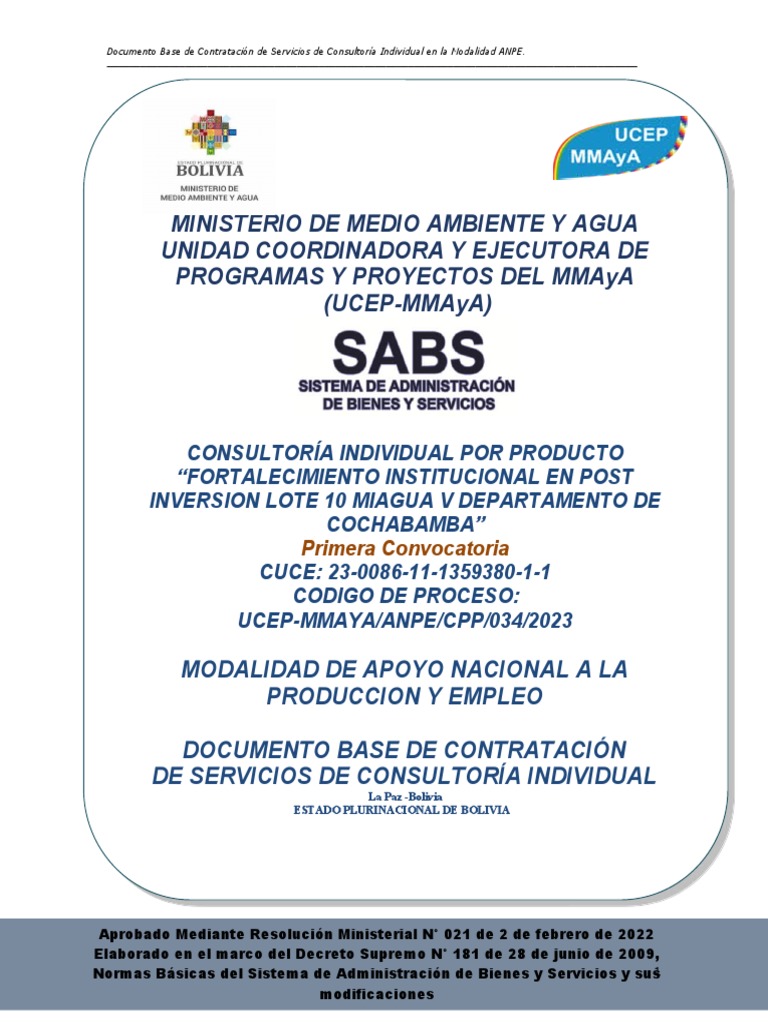 Ministerio de Medio Ambiente Y Agua Unidad Coordinadora Y Ejecutora de ...