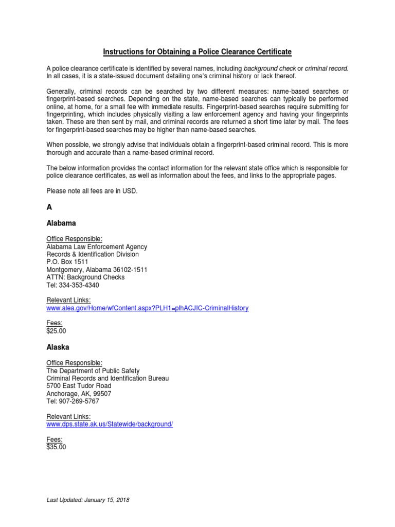 US State Police Clearance Certificate Instructions PDF | PDF
