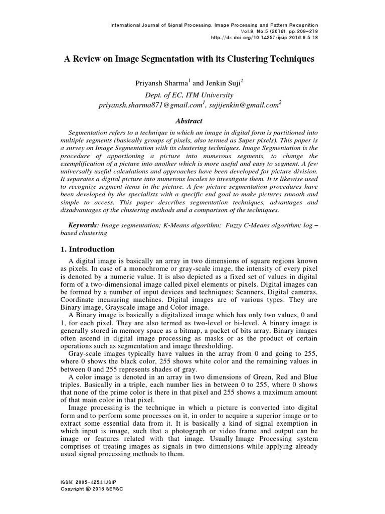 A Review On Image Segmentation With Its Clustering Techniques (Table ... A Review On Image Segmentation With Its Clustering Techniques (Table ...