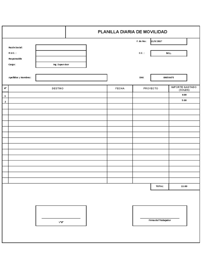 Formato de Planilla Movilidad | PDF