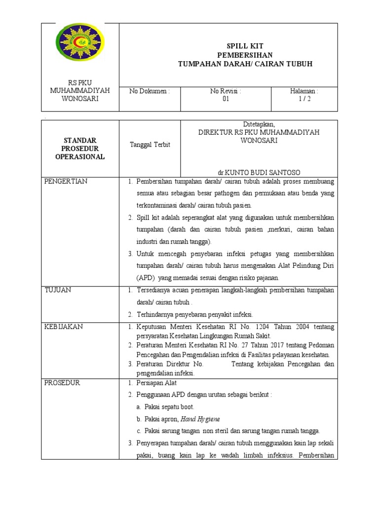 Spill Kit - Tumpahan Darah Dan Cairan Tubuh | PDF | Kesehatan Holistik | Sains & Matematika
