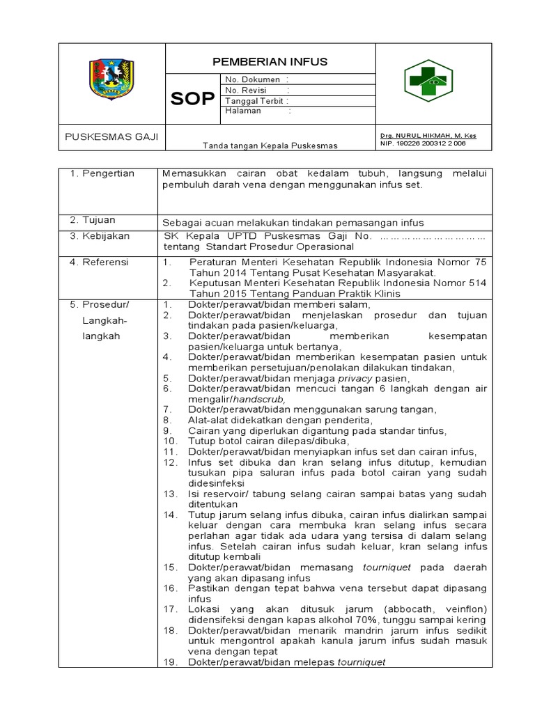 Sop Pemasangan Infus | PDF