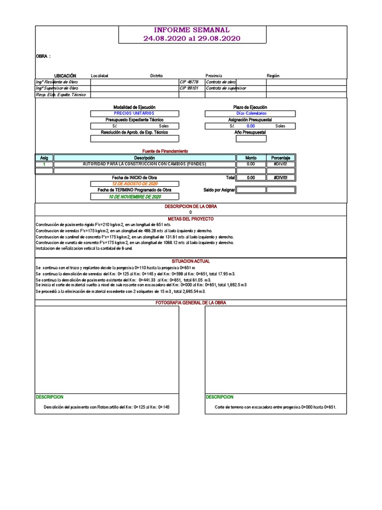 Informe de Avance de Obra Semanal | PDF