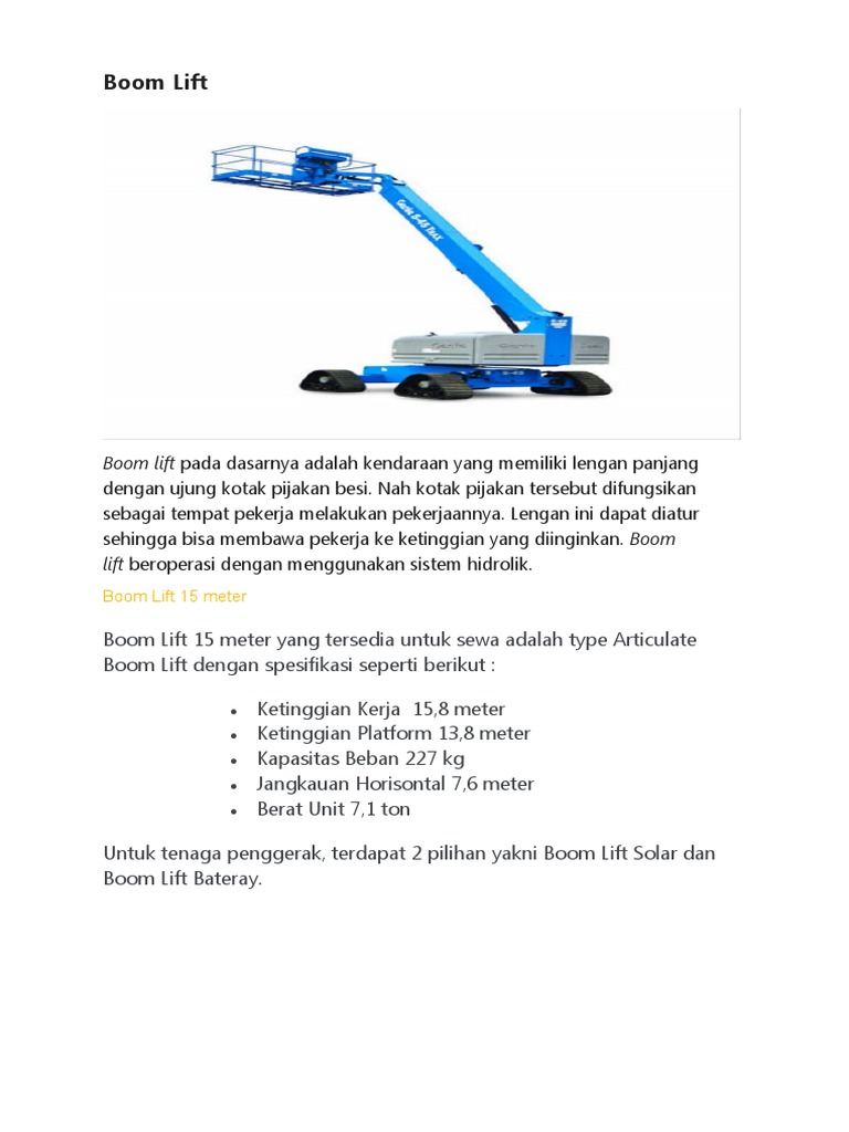 Fungsi Alat Berat Boom Lift | PDF