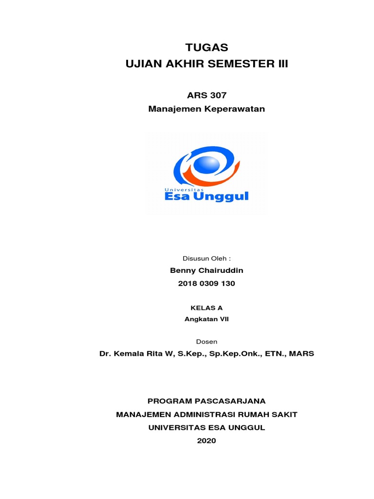 Tugas Ujian Akhir Semester Iii: ARS 307 Manajemen Keperawatan | PDF