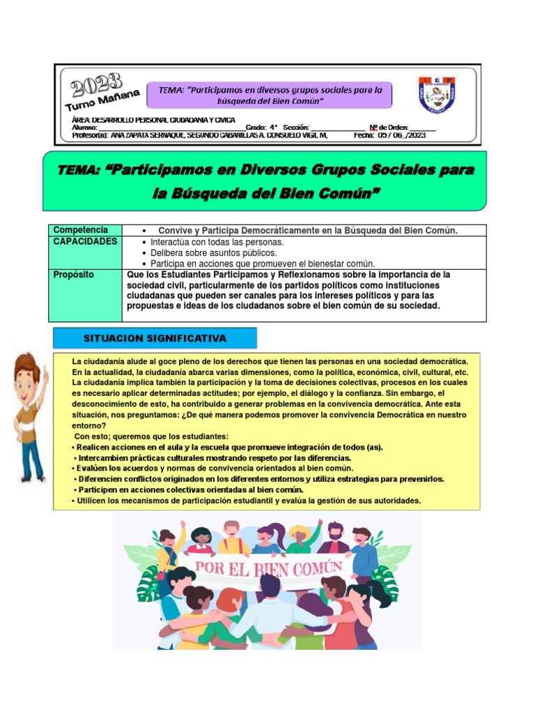 Actividad 04 DPCC 4° Año 4 Al 09 de Junio 2023 | PDF