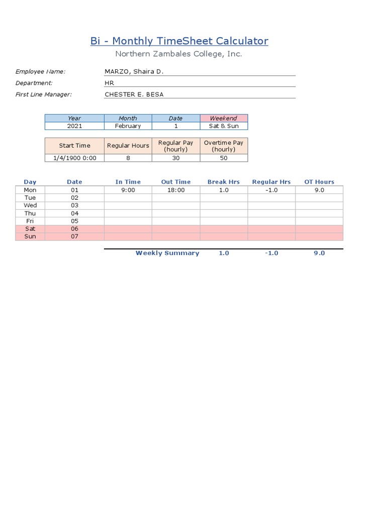 TimeSheet Calculator | PDF