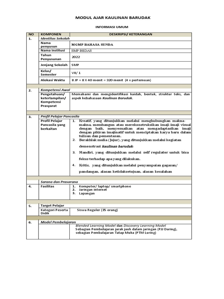 Modul Ajar Kaulinan Barudak | PDF