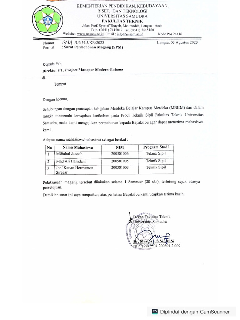 Surat Permohonan Magang | PDF