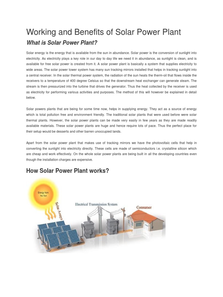 Working and Benefits of Solar Power Plant | PDF