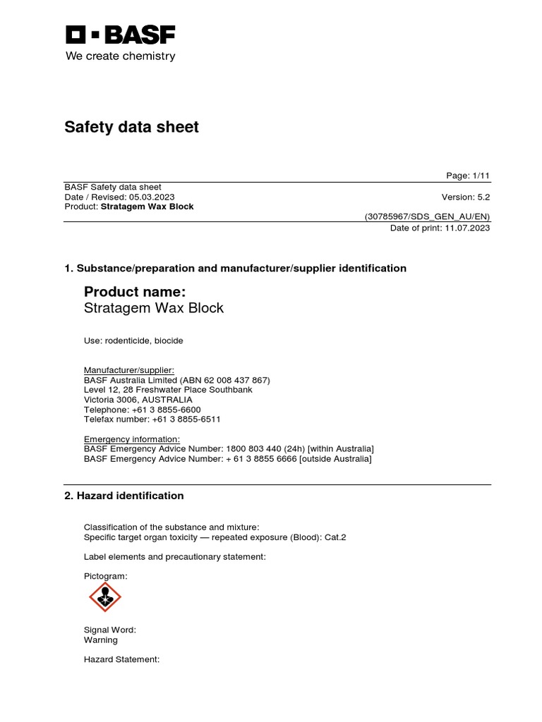 Stratagem Wax Block Safety Data Sheet | PDF