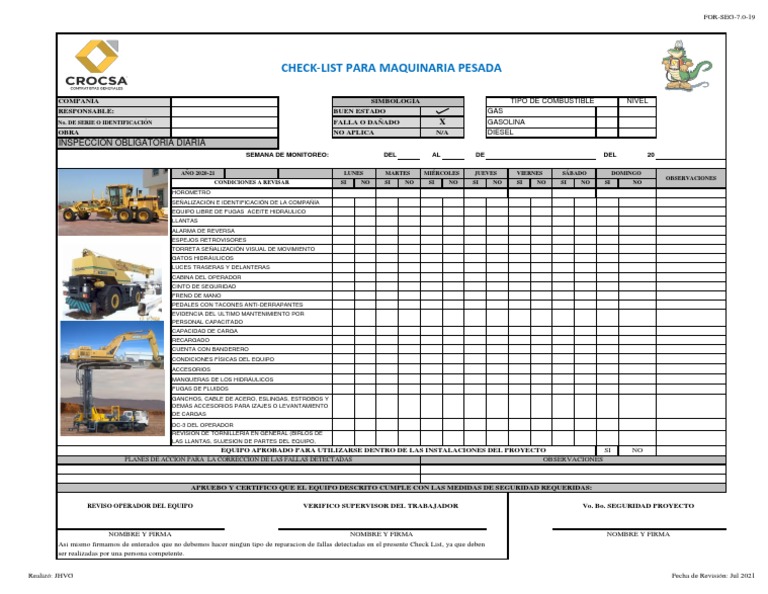 Check List Maquinaria Pesada 2021 | PDF | Vehículos | Transporte