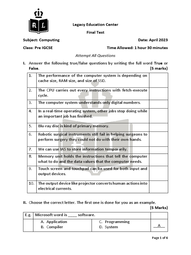 Final Test_Computing (0.4) | PDF
