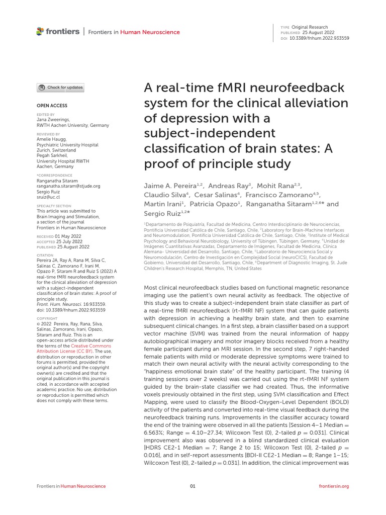 A Real Time Fmri Neurofeedback System For The Clinical Alleviation Of Depression With A Subject