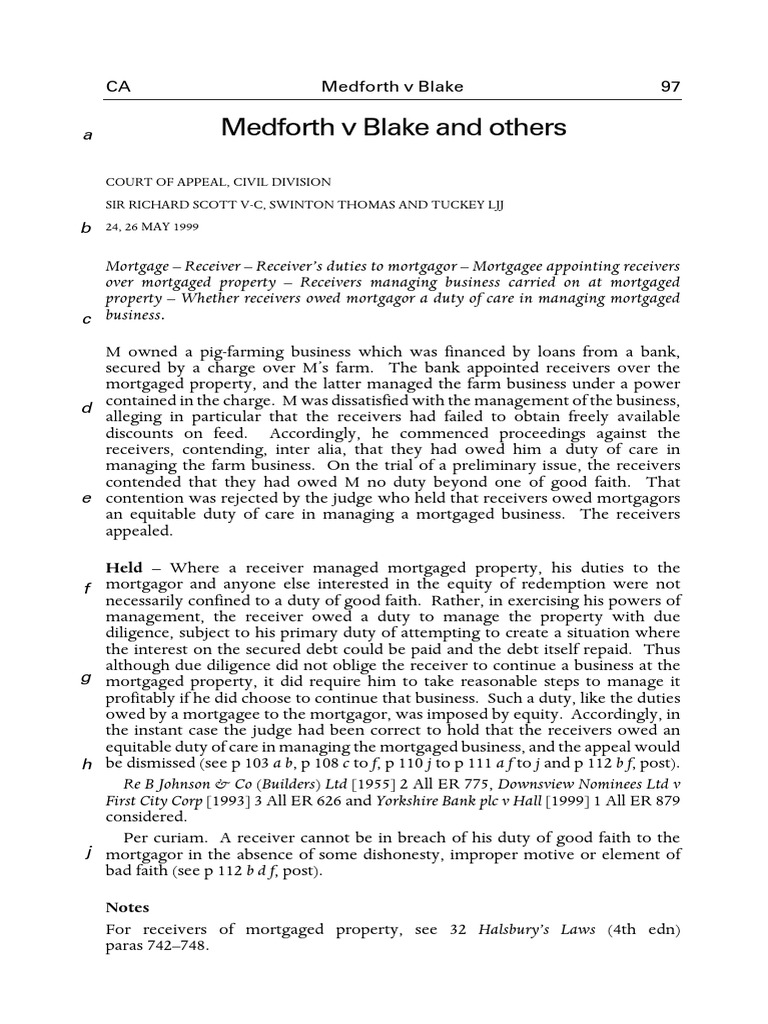Medforth V Blake and Others (1999) 3 All ER 97 | PDF