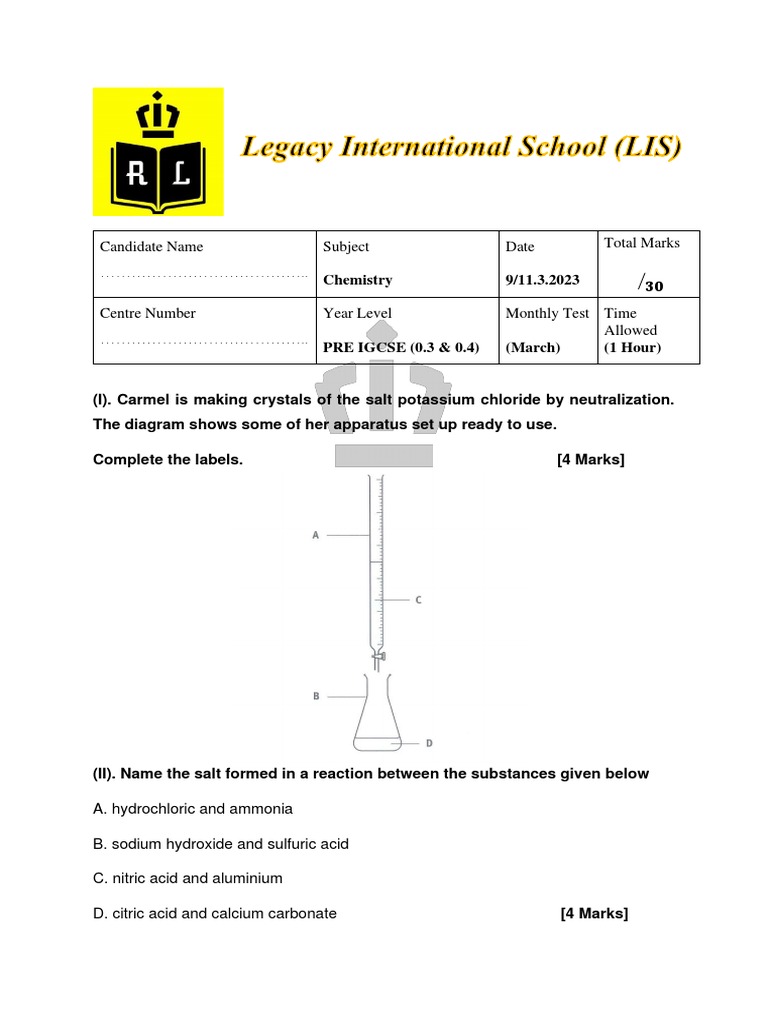 PRE IGCSE 0.3 0 0.4 Monthly Test (March) | PDF