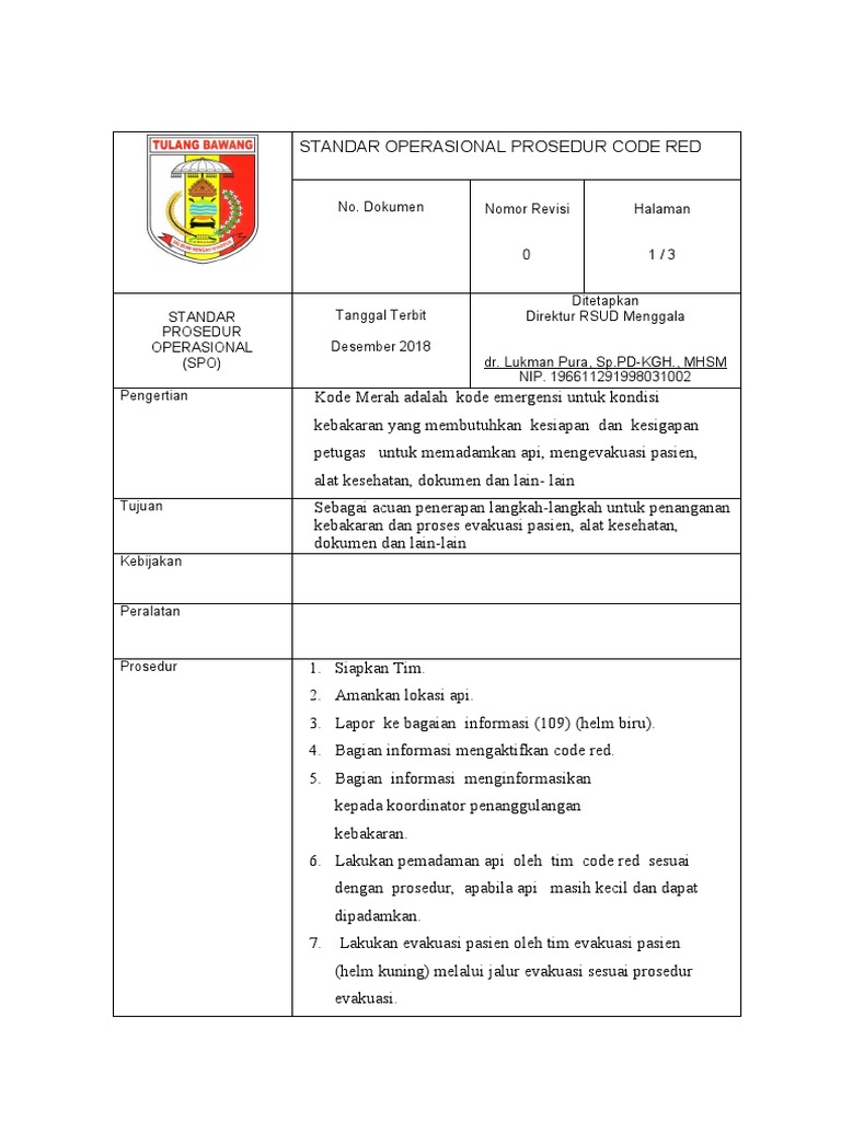 Sop Code Red Rsudm Fix | PDF | Sains & Matematika