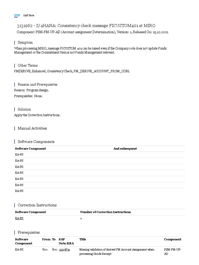 E - 20230808 - Consistency Check Message FICUSTOM401 at MIRO | PDF
