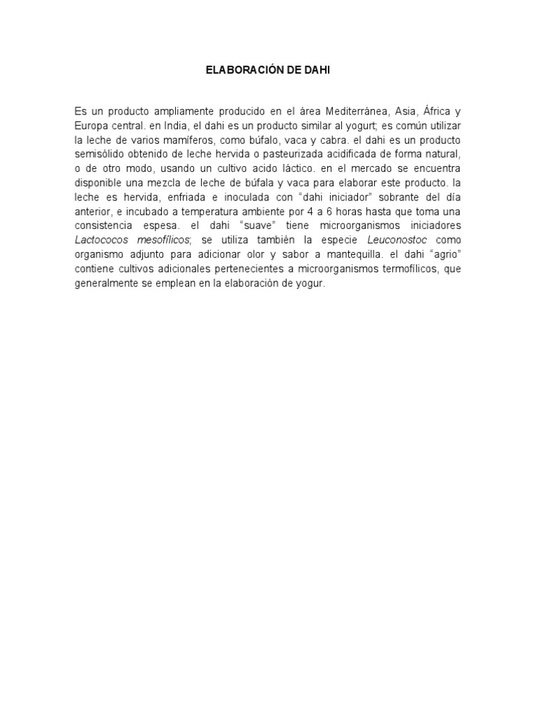 Elaboración de Dahi | PDF