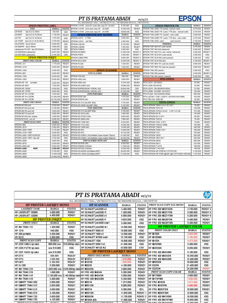PriceList Is Pratama PDF | PDF | Printer (Computing) | Image Scanner