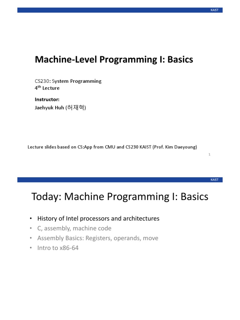 KAIST 04 Machine Level Programming Basics | PDF KAIST 04 Machine Level Programming Basics | PDF