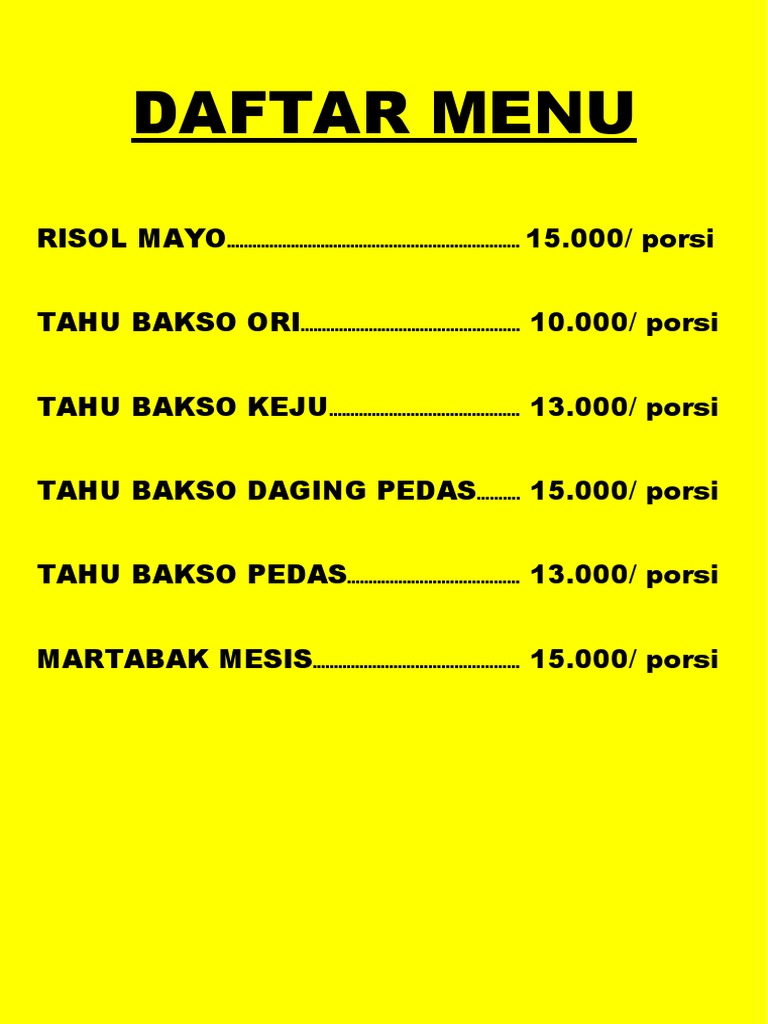 Daftar Menu | PDF