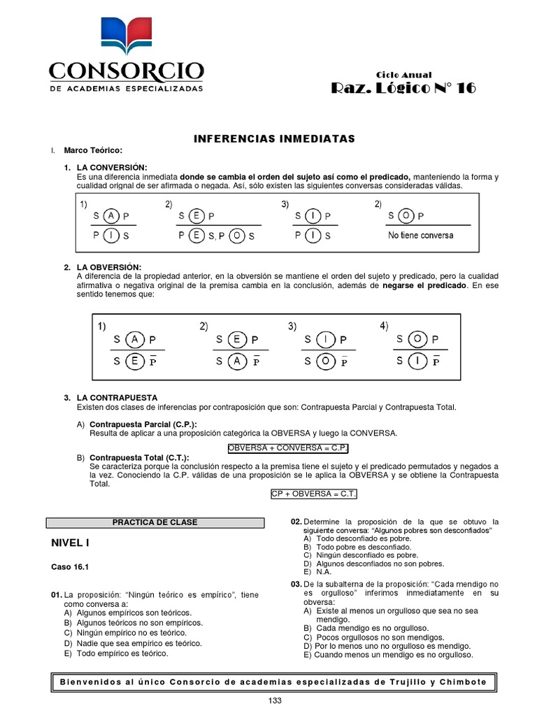 Raz. Log (16) Inferencias Inmediatas 133 - 136 | PDF