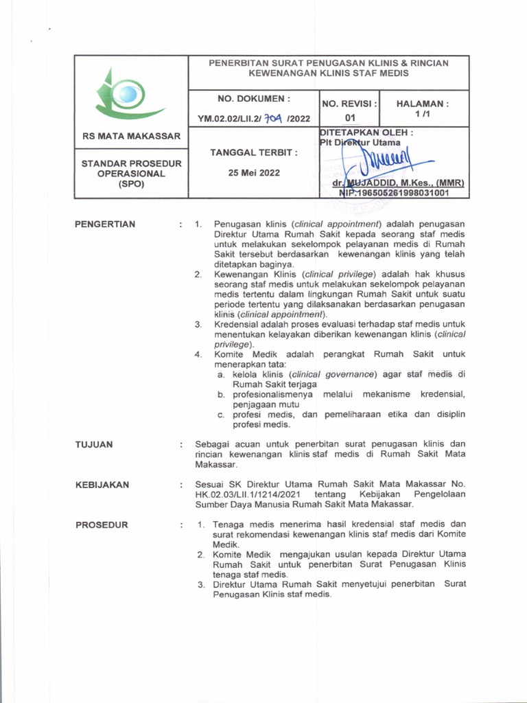 SPO PENERBITAN SPKK & KEWENANGAN KLINIS | PDF