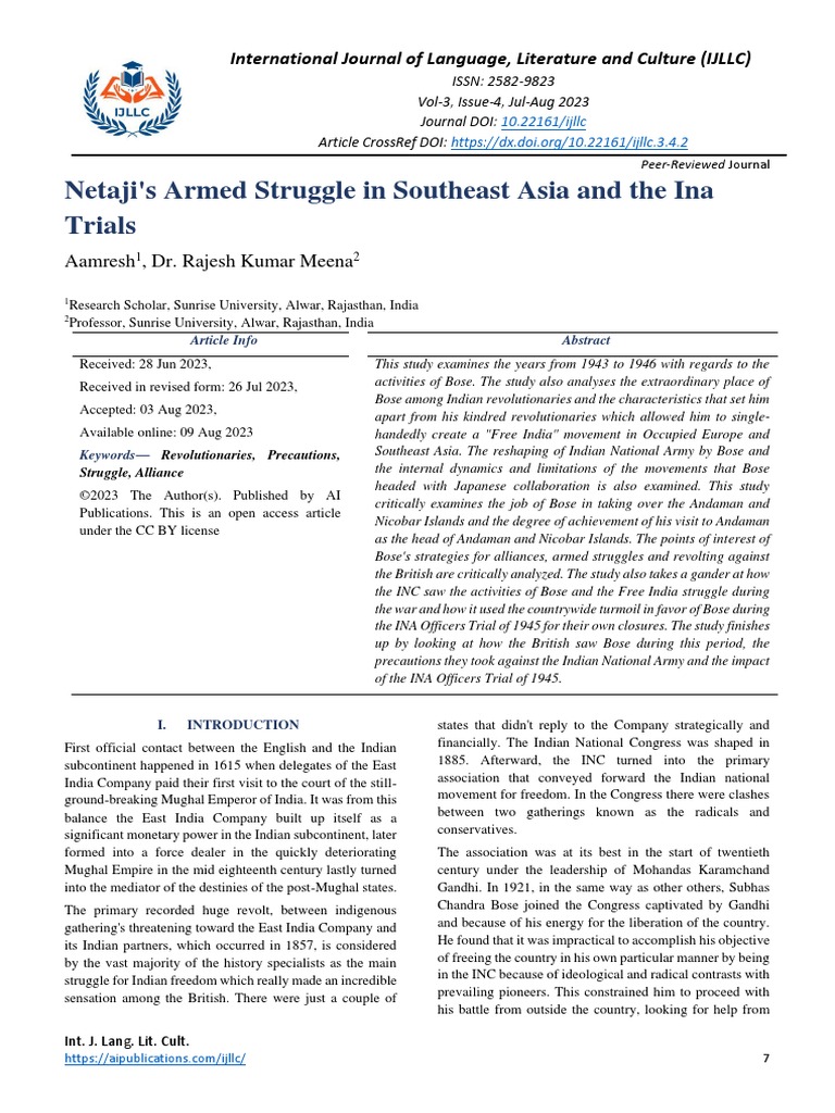 Netaji's Armed Struggle in Southeast Asia and The Ina Trials | PDF