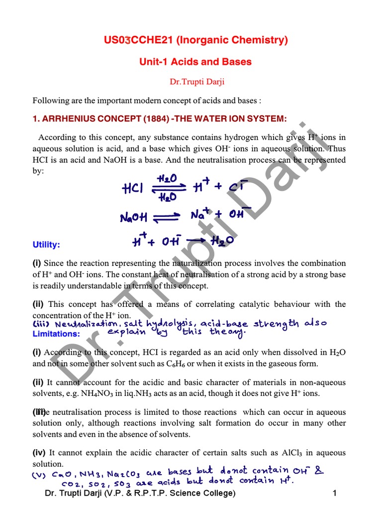 US03CCHE21 Unit-1 (A) Acids-Bases | PDF | Acid | Molecules