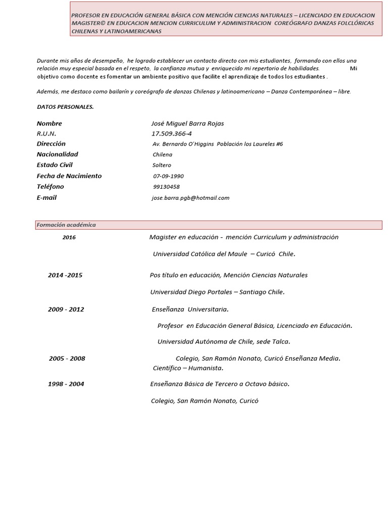 CV Jose Miguel Barra 2021 | PDF | Salud y bienestar