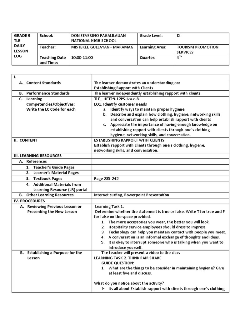 4th Quarter COT | PDF | Learning | Teachers