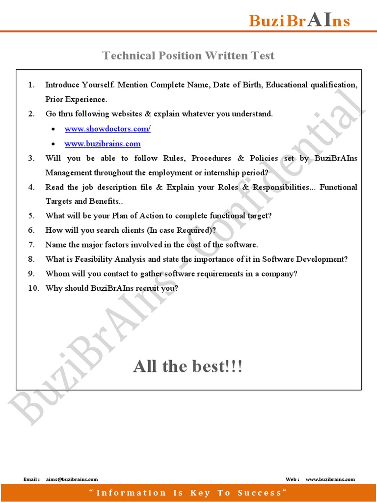 Tech Position Written Test | PDF