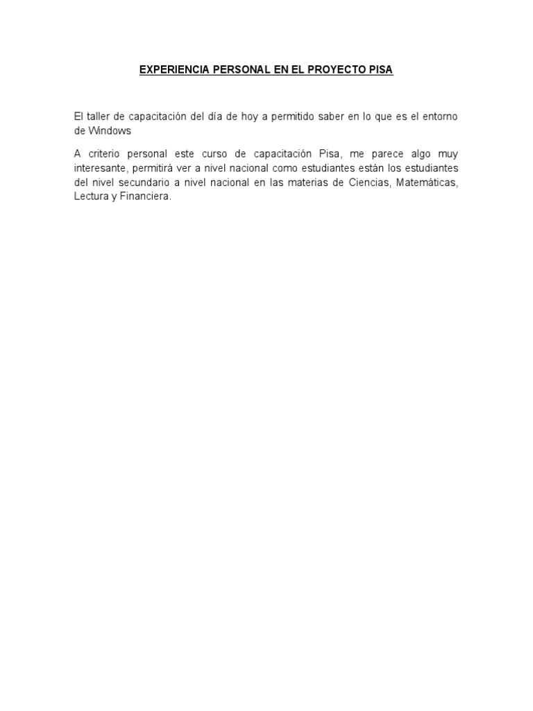 Experiencia Personal en El Proyecto Pisa | PDF